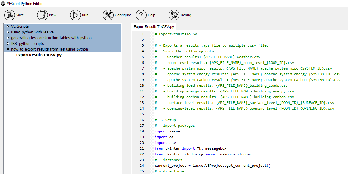 How to export results from IES using Python